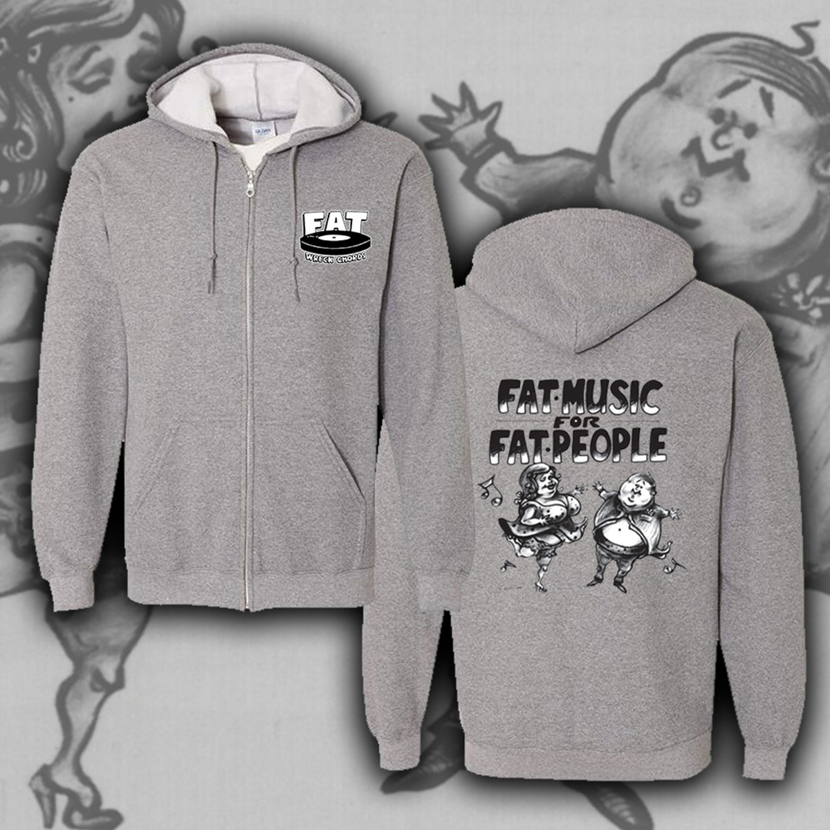 Fat Music For Fat People Zip Up Hoodie (Grey Marle)– Artist First